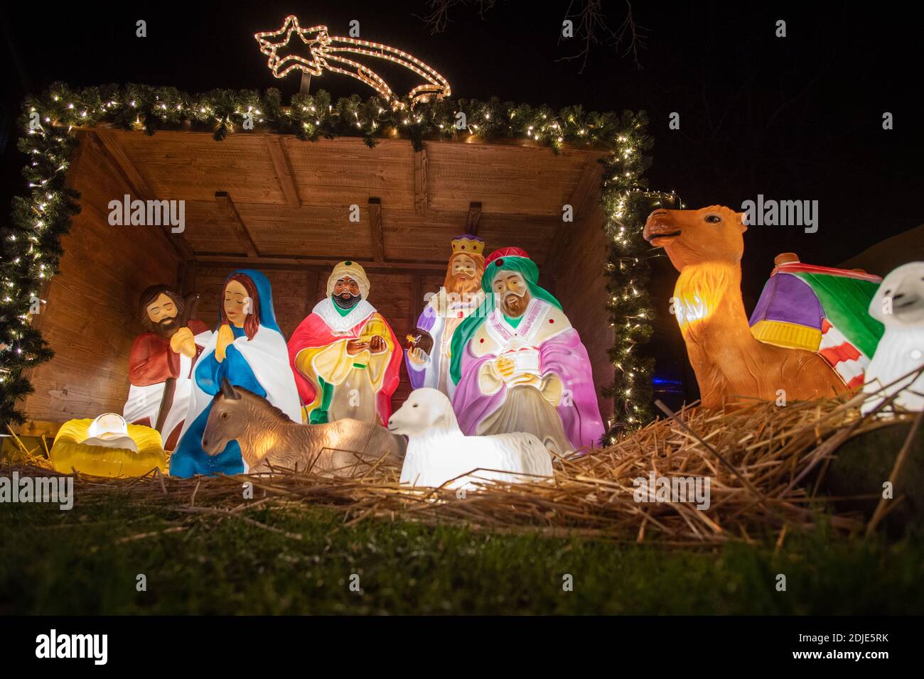 Nativity scene in the garden, During the Advent season the garden of ...
