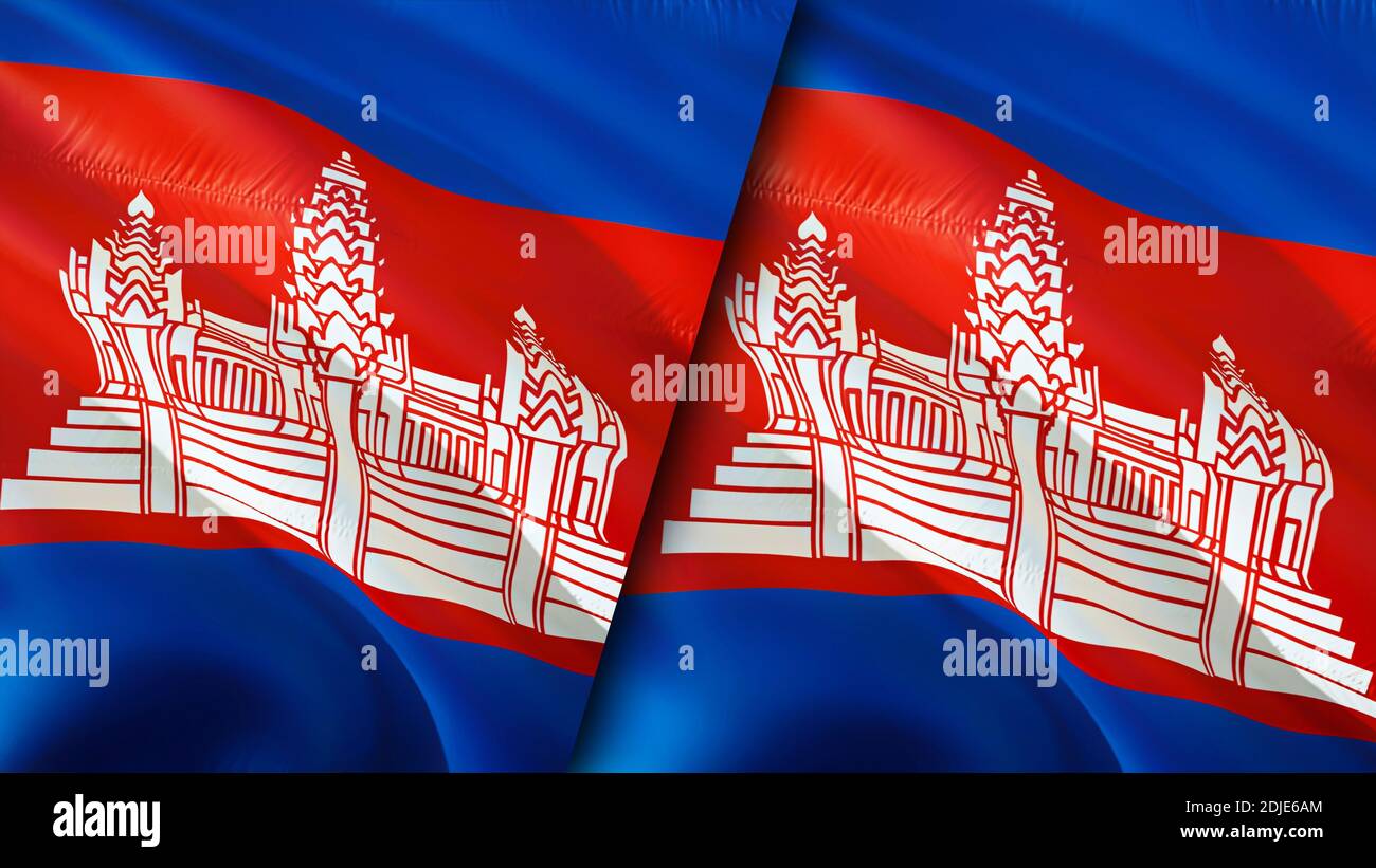 Cambodia and Cambodia flags. 3D Waving flag design. Cambodia Cambodia ...