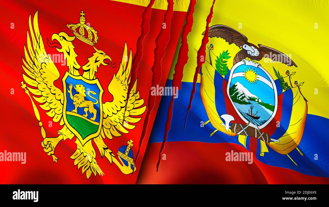 Montenegro and Ecuador flags with scar concept. Waving flag,3D ...