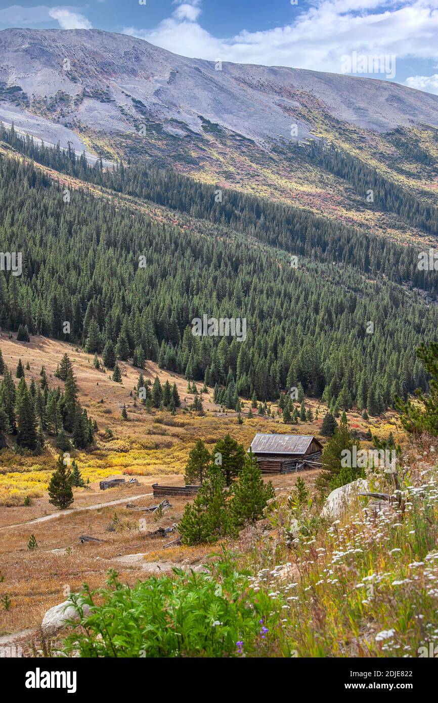 Colorado landscape and mountains with golden colors in the hills and ...