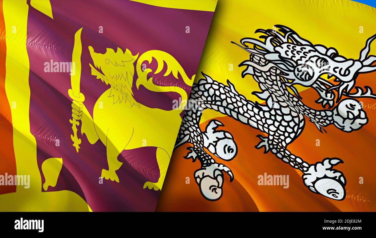Sri Lanka and Bhutan flags. 3D Waving flag design. Sri Lanka Bhutan ...