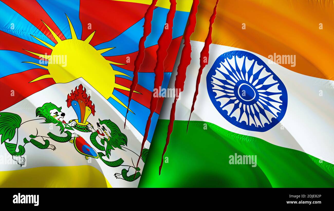 Tibet and India flags. 3D Waving flag design. Tibet India flag, picture ...
