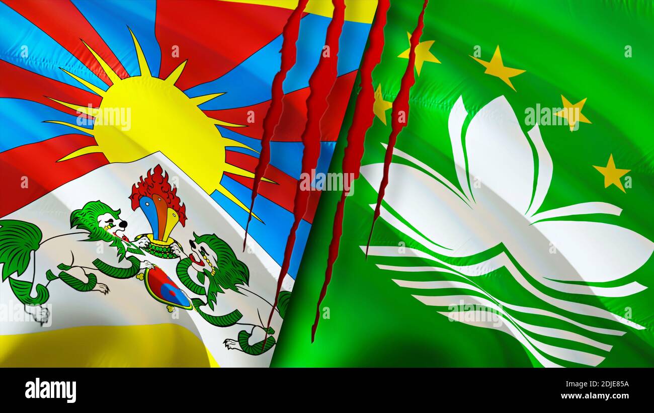 Tibet and Macau flags. 3D Waving flag design. Tibet Macau flag, picture ...