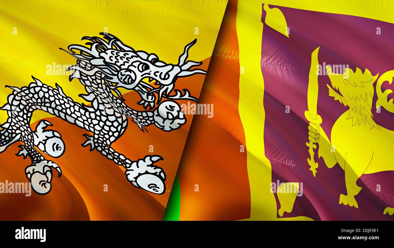 Bhutan and Sri Lanka flags. 3D Waving flag design. Bhutan Sri Lanka ...