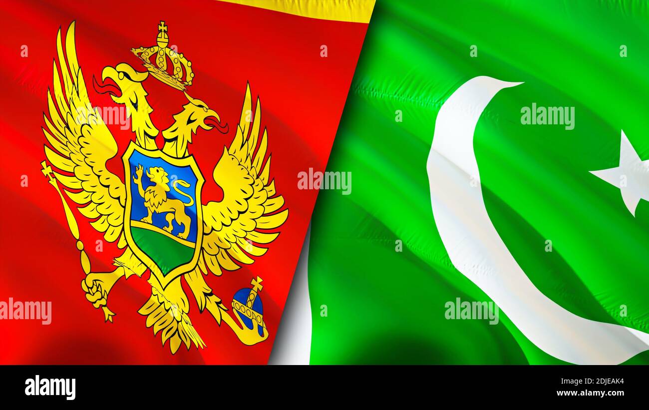 Montenegro and Pakistan flags. 3D Waving flag design. Montenegro ...