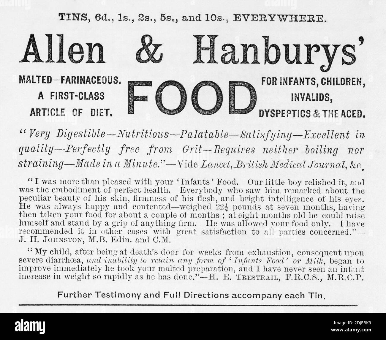 Old Victorian printed baby food advert from 1886, in the days before ...