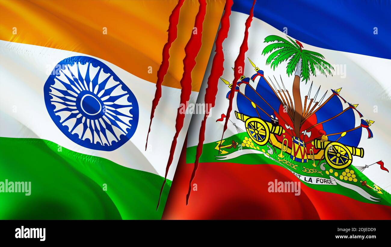 India and Haiti flags with scar concept. Waving flag,3D rendering ...