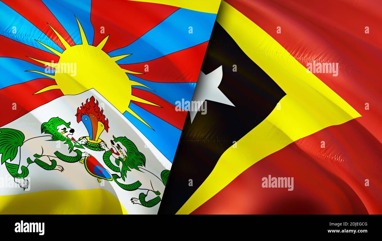 Tibet and East Timor flags with scar concept. Waving flag,3D rendering ...
