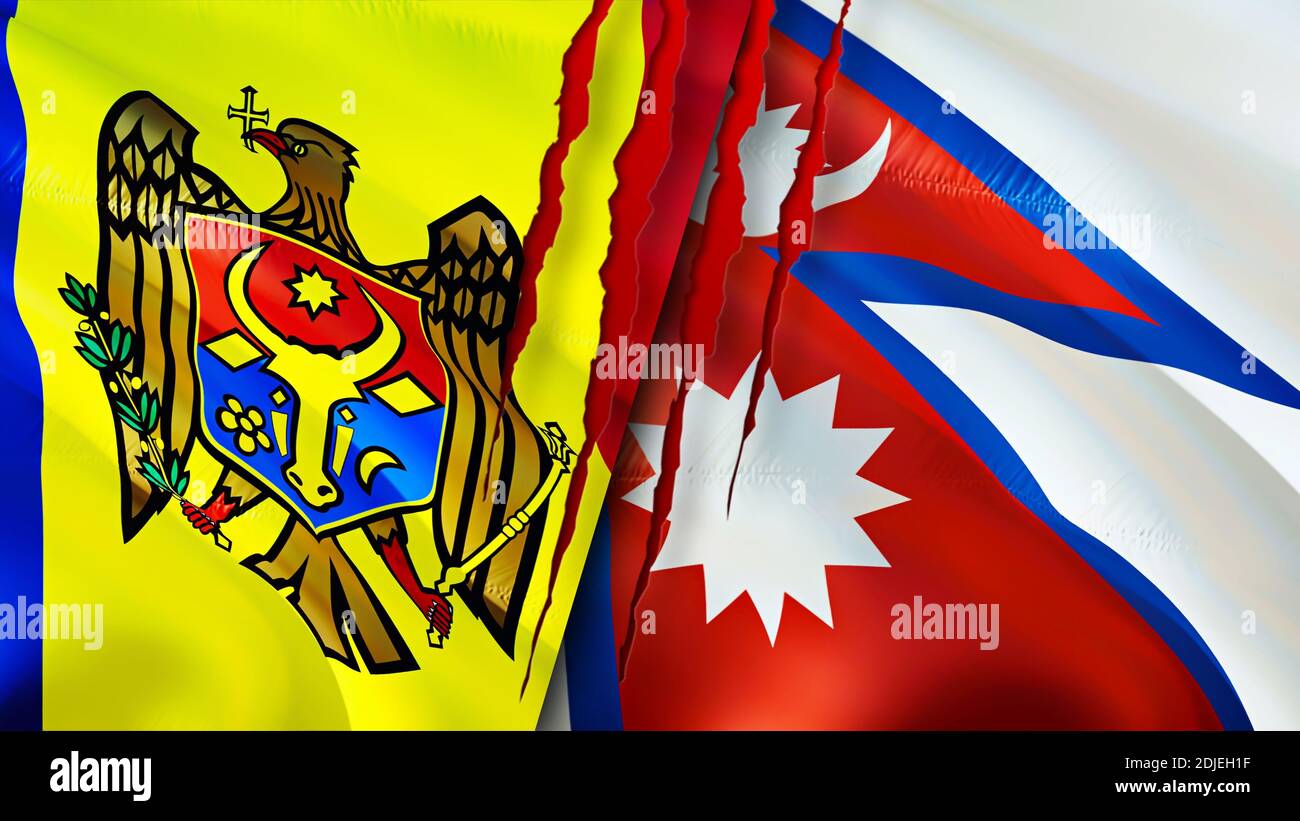 Moldova and Nepal flags with scar concept. Waving flag,3D rendering ...
