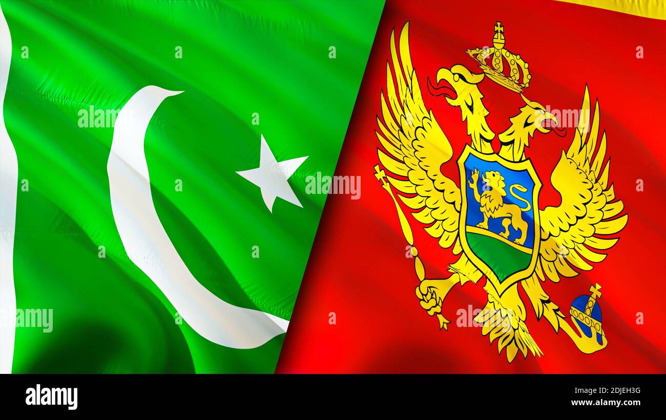 Pakistan and Montenegro flags. 3D Waving flag design. Pakistan ...