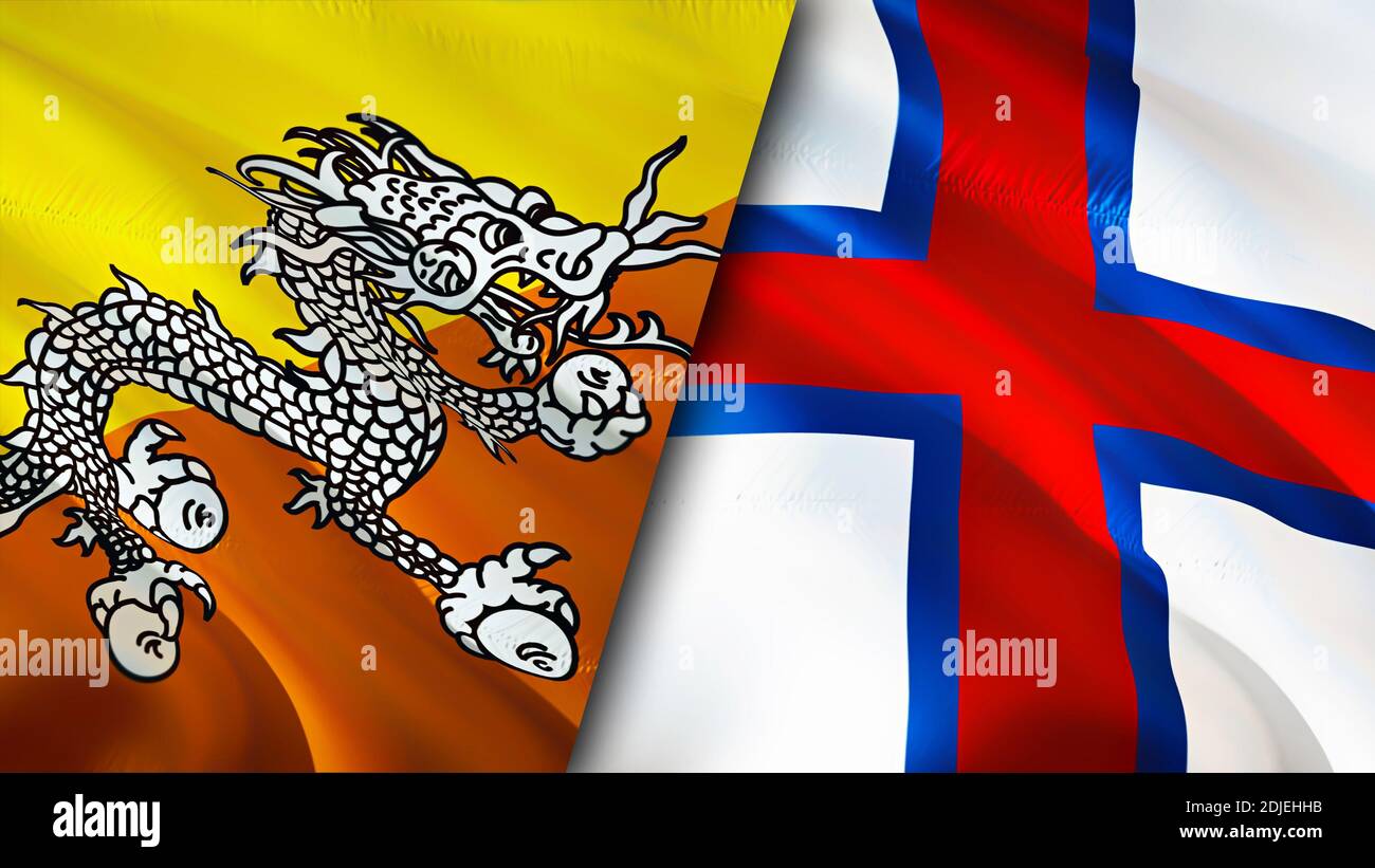 Bhutan and Faroe Islands flags. 3D Waving flag design. Bhutan Faroe ...