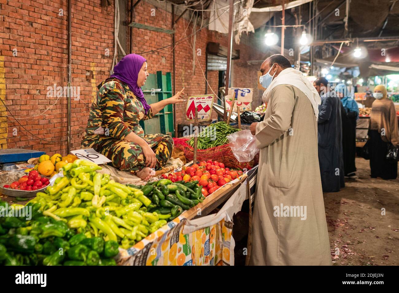 Hurghada, Red Sea, Egypt, dec.2020. Traditional vegetable market. Masks ...