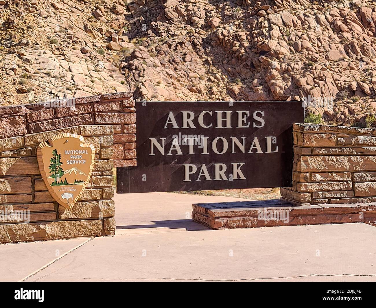 Arches National Park sign at the entrance of the park in Utah Stock ...