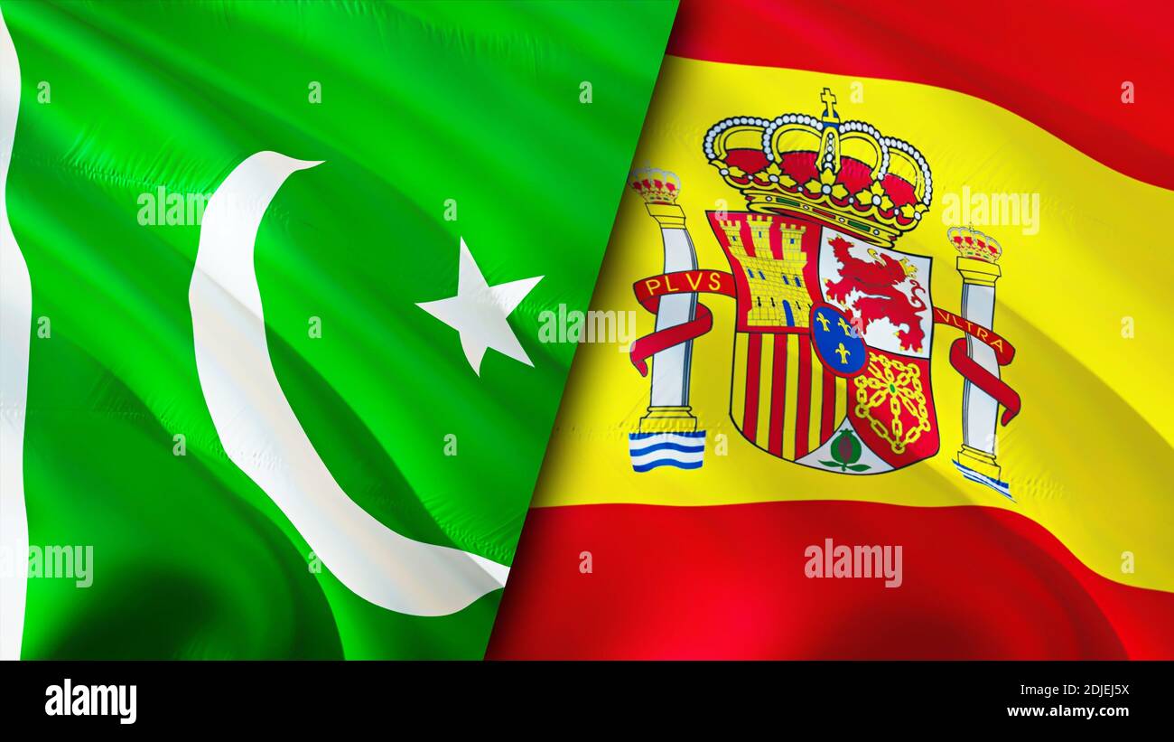 Pakistan and Spain flags. 3D Waving flag design. Pakistan Spain flag ...