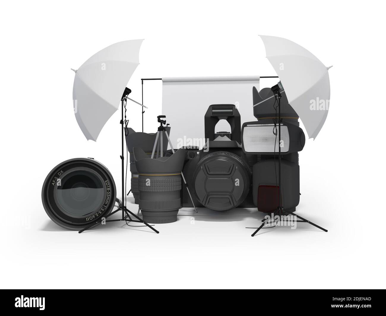 3d rendering equipment for photo studio concept on white background ...