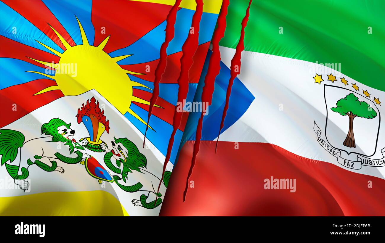 Tibet and Equatorial Guinea flags. 3D Waving flag design. Tibet ...