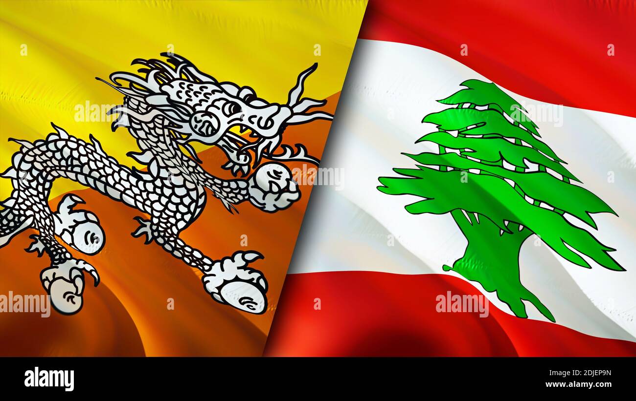 Bhutan and Lebanon flags. 3D Waving flag design. Bhutan Lebanon flag ...
