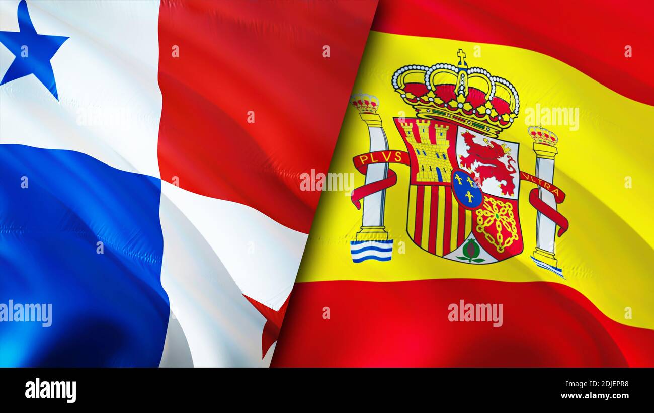 Panama and Spain flags. 3D Waving flag design. Panama Spain flag ...