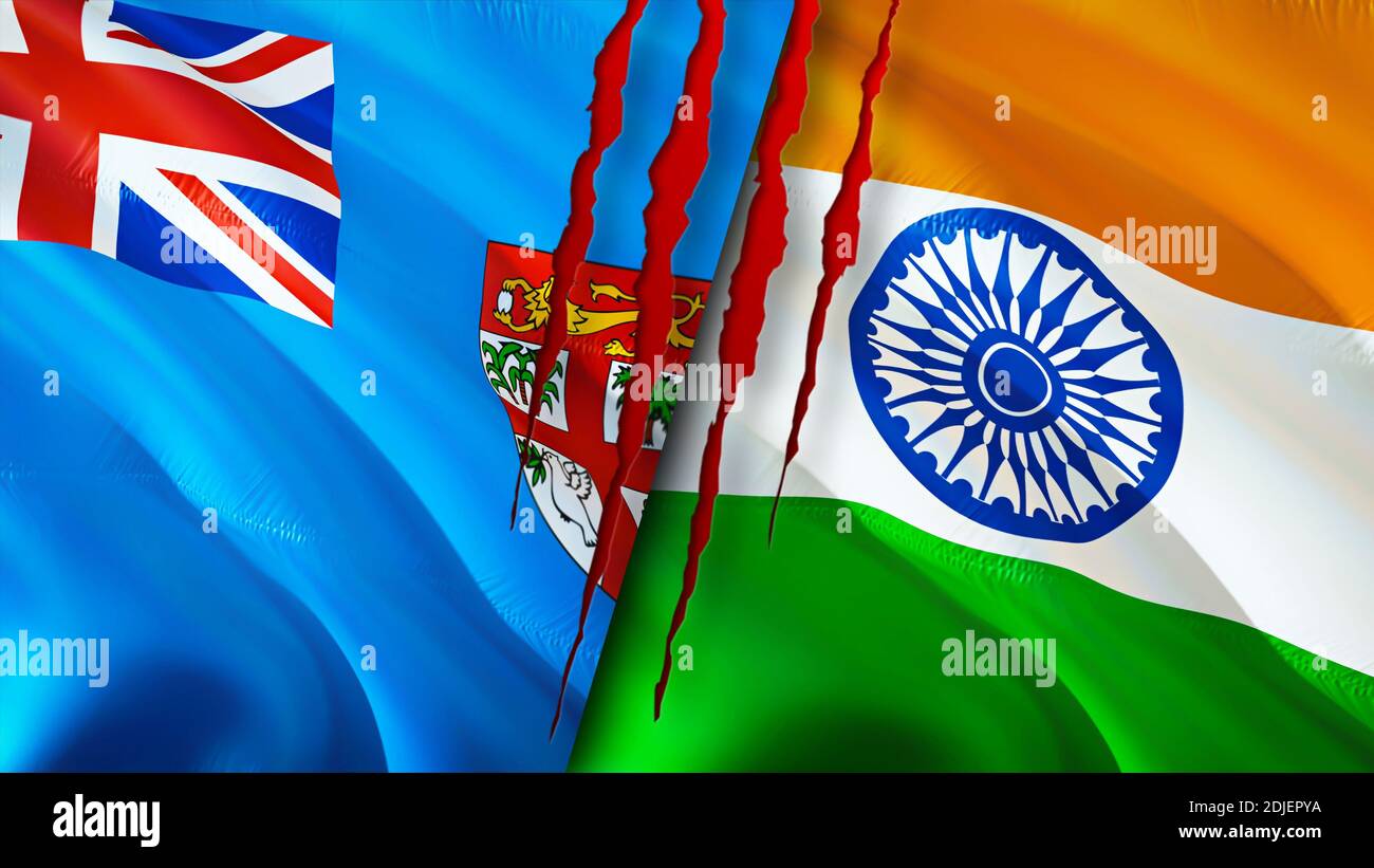 Fiji and India flags with scar concept. Waving flag,3D rendering. Fiji ...