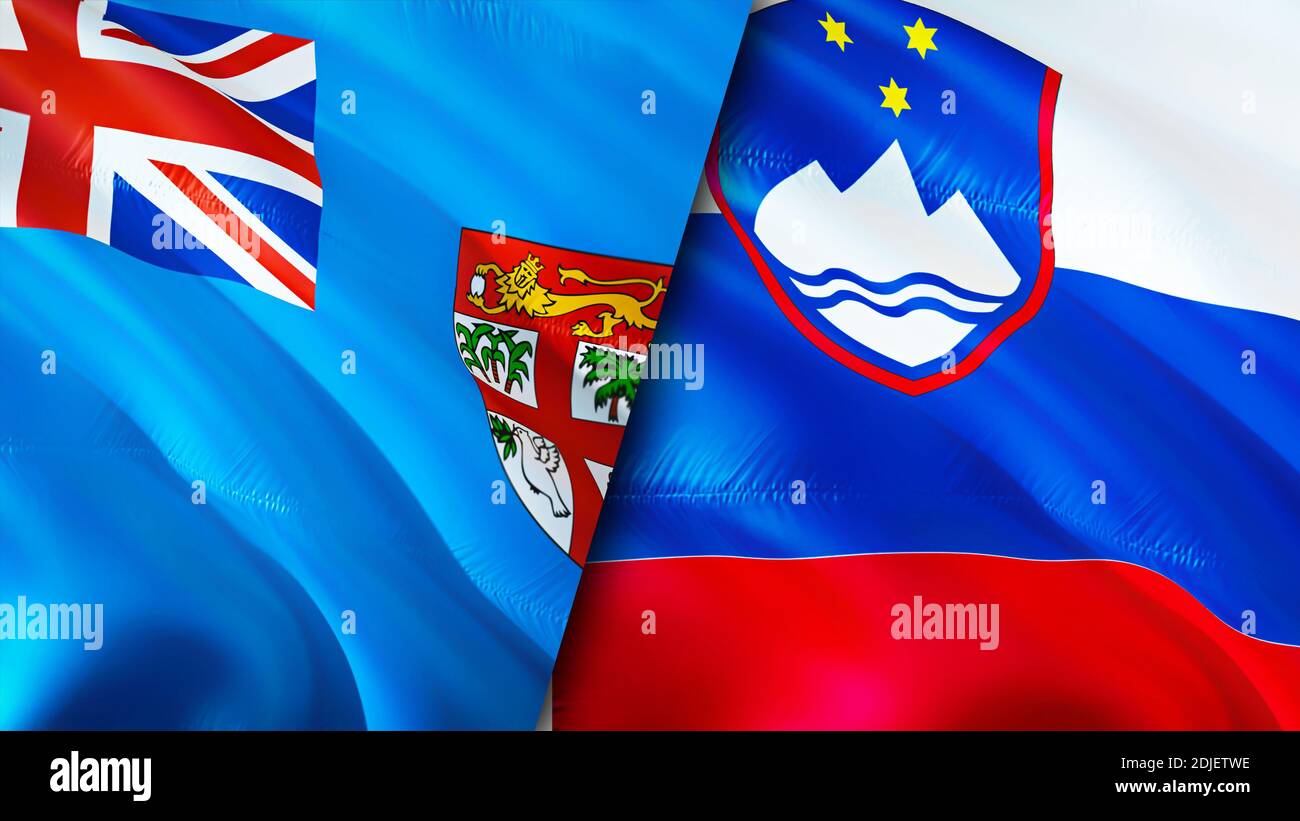 Fiji and Slovenia flags. 3D Waving flag design. Fiji Slovenia flag ...