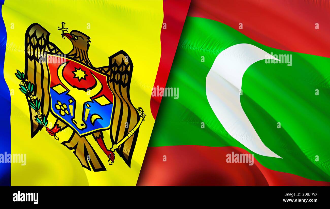 Moldova and Maldives flags. 3D Waving flag design. Moldova Maldives ...