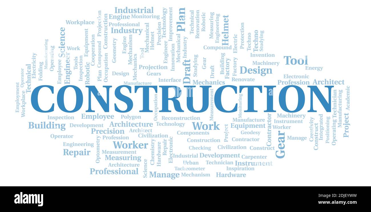 Construction typography word cloud create with text only Stock Photo ...