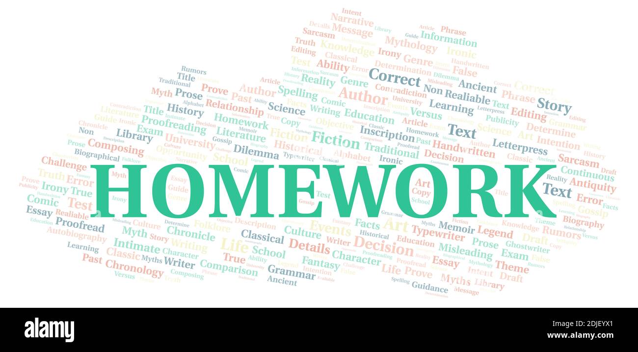 Homework typography word cloud create with text only Stock Photo - Alamy