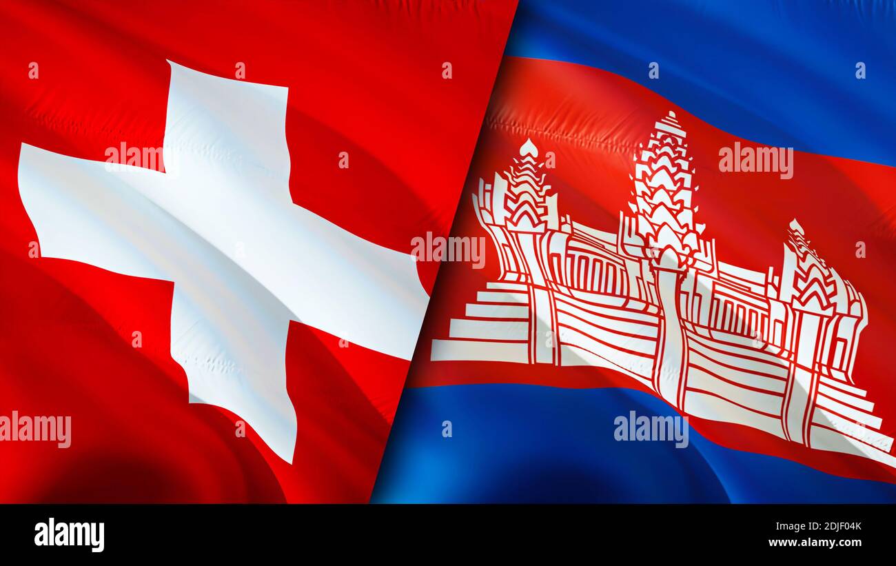 Switzerland and Cambodia flags. 3D Waving flag design. Switzerland ...