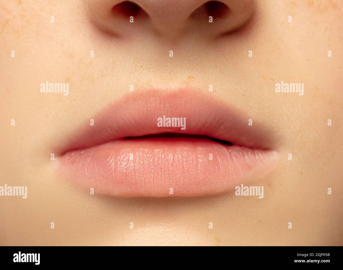 Lips. Close up portrait of beautiful redhair caucasian female model ...