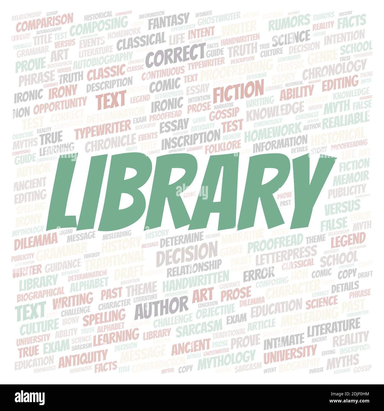 Library typography word cloud create with text only Stock Photo - Alamy