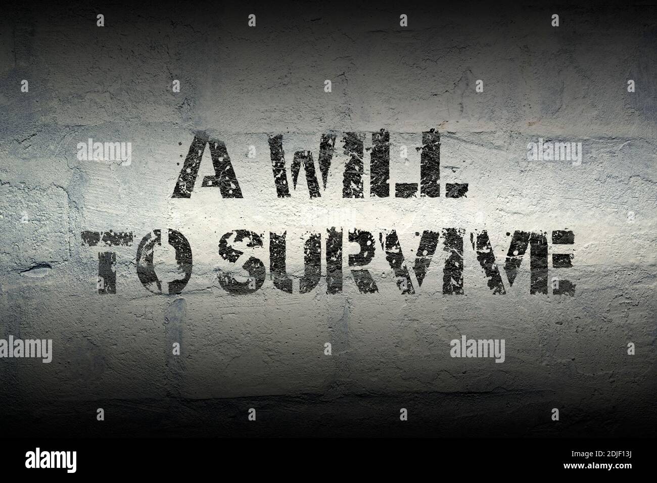 a will to survive stencil print on the grunge white brick wall Stock ...