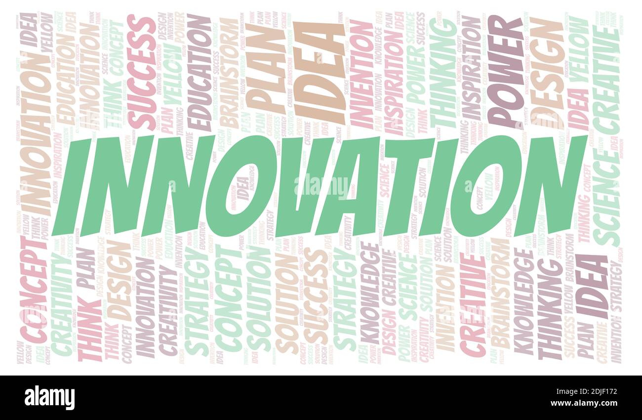 Innovation typography word cloud create with text only Stock Photo - Alamy