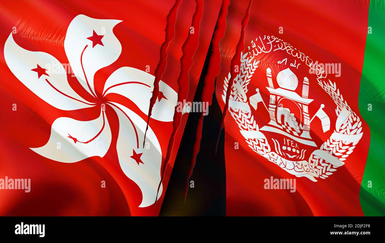 Hong Kong and Afghanistan flags with scar concept. Waving flag,3D ...