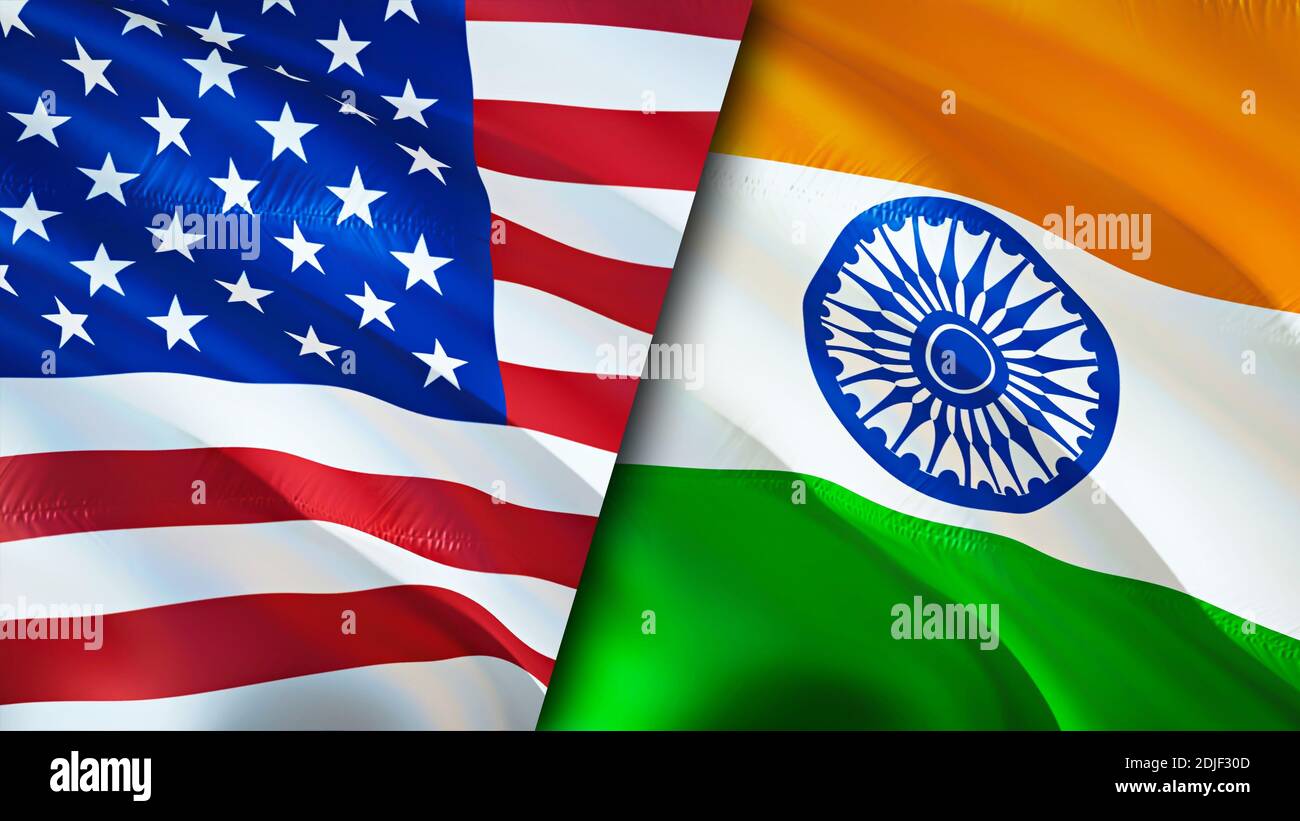 USA and India flags. 3D Waving flag design. USA India flag, picture ...