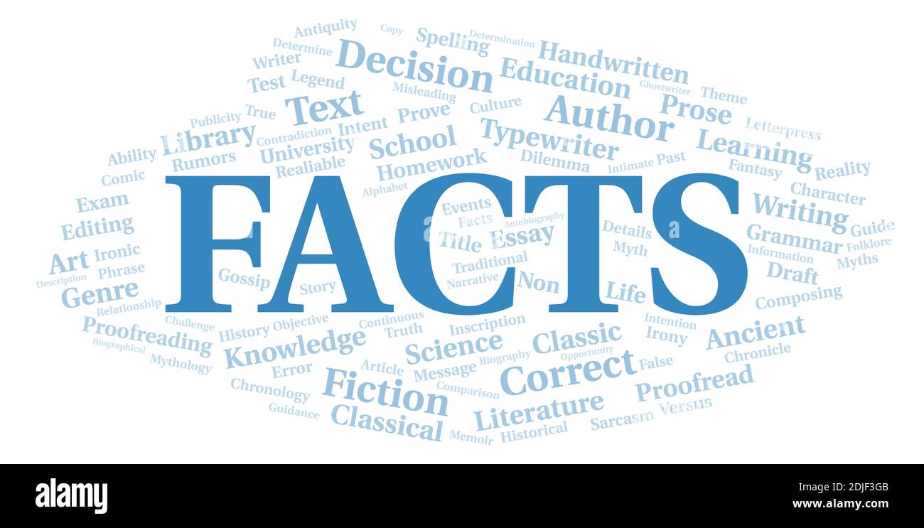Facts typography word cloud create with text only Stock Photo - Alamy