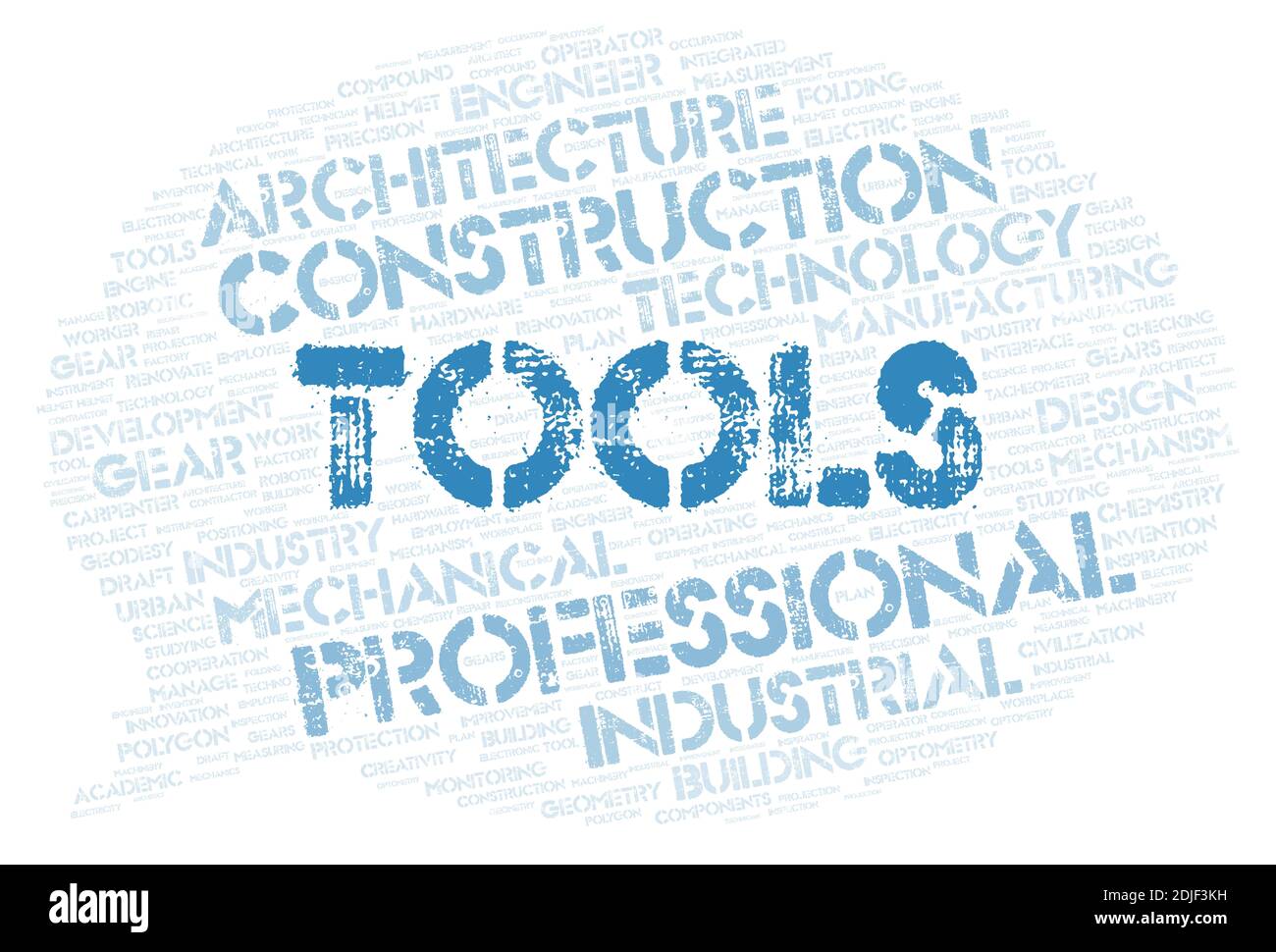 Tools typography word cloud create with text only Stock Photo - Alamy
