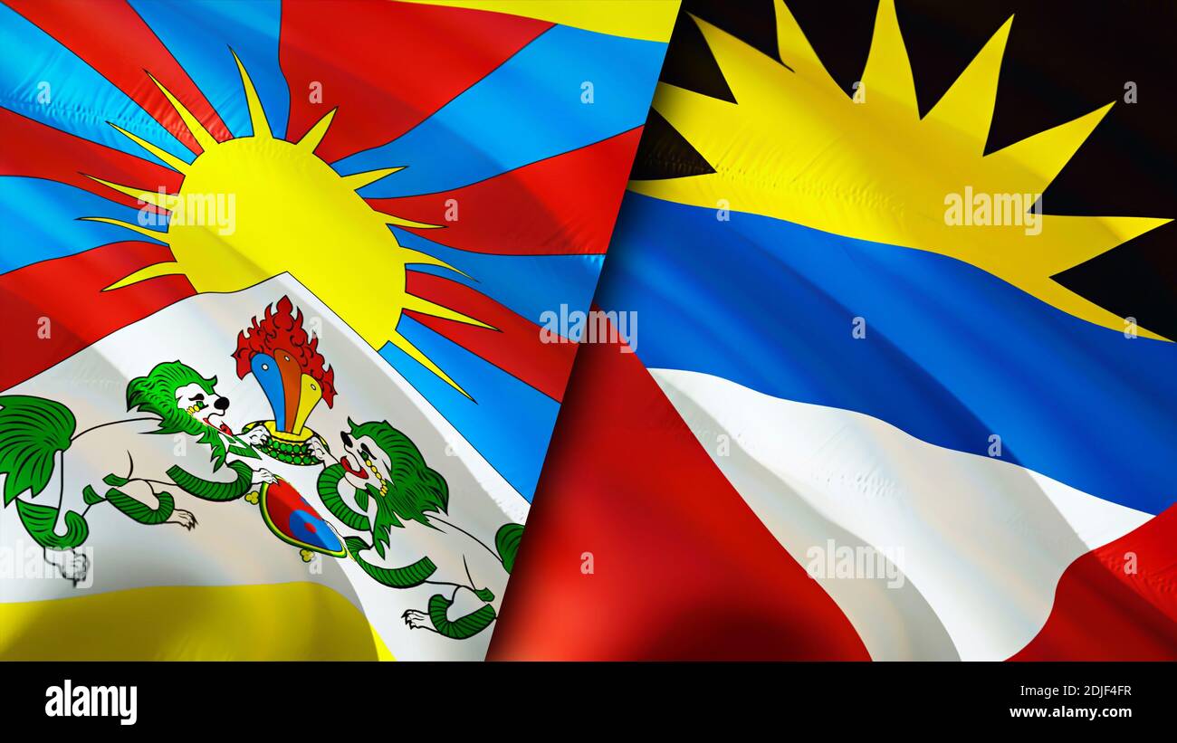 Tibet and Antigua and Barbuda flags with scar concept. Waving flag,3D ...