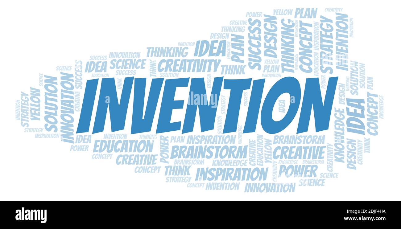 Invention typography word cloud create with text only Stock Photo - Alamy