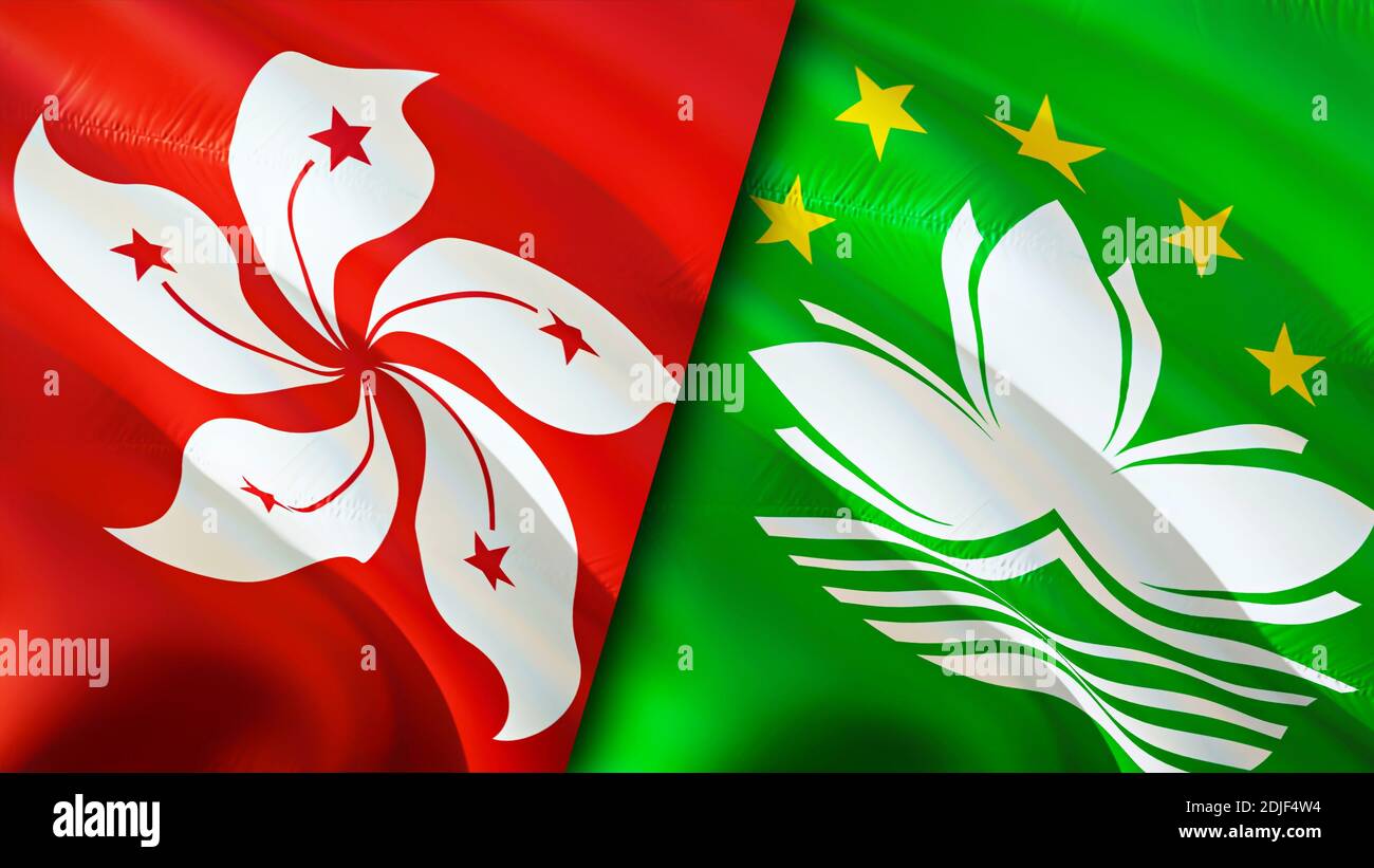 Hong Kong and Macau flags. 3D Waving flag design. Hong Kong Macau flag ...