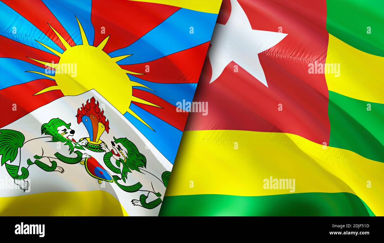 Tibet and Togo flags with scar concept. Waving flag,3D rendering. Tibet ...