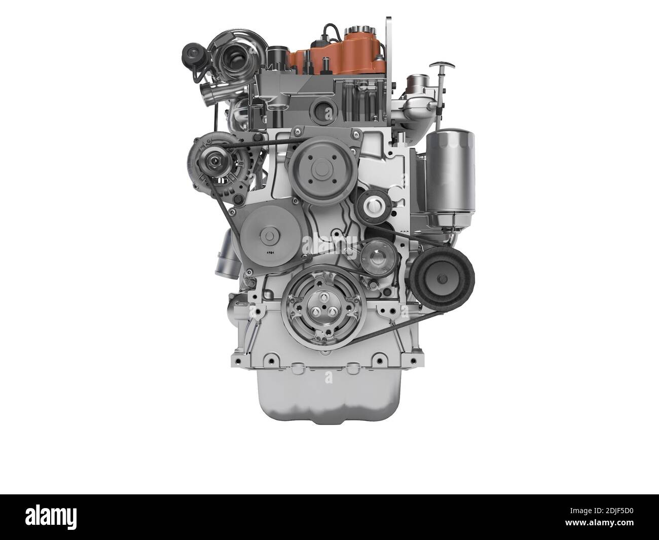 3D rendering of diesel engine for car front view on white background no ...