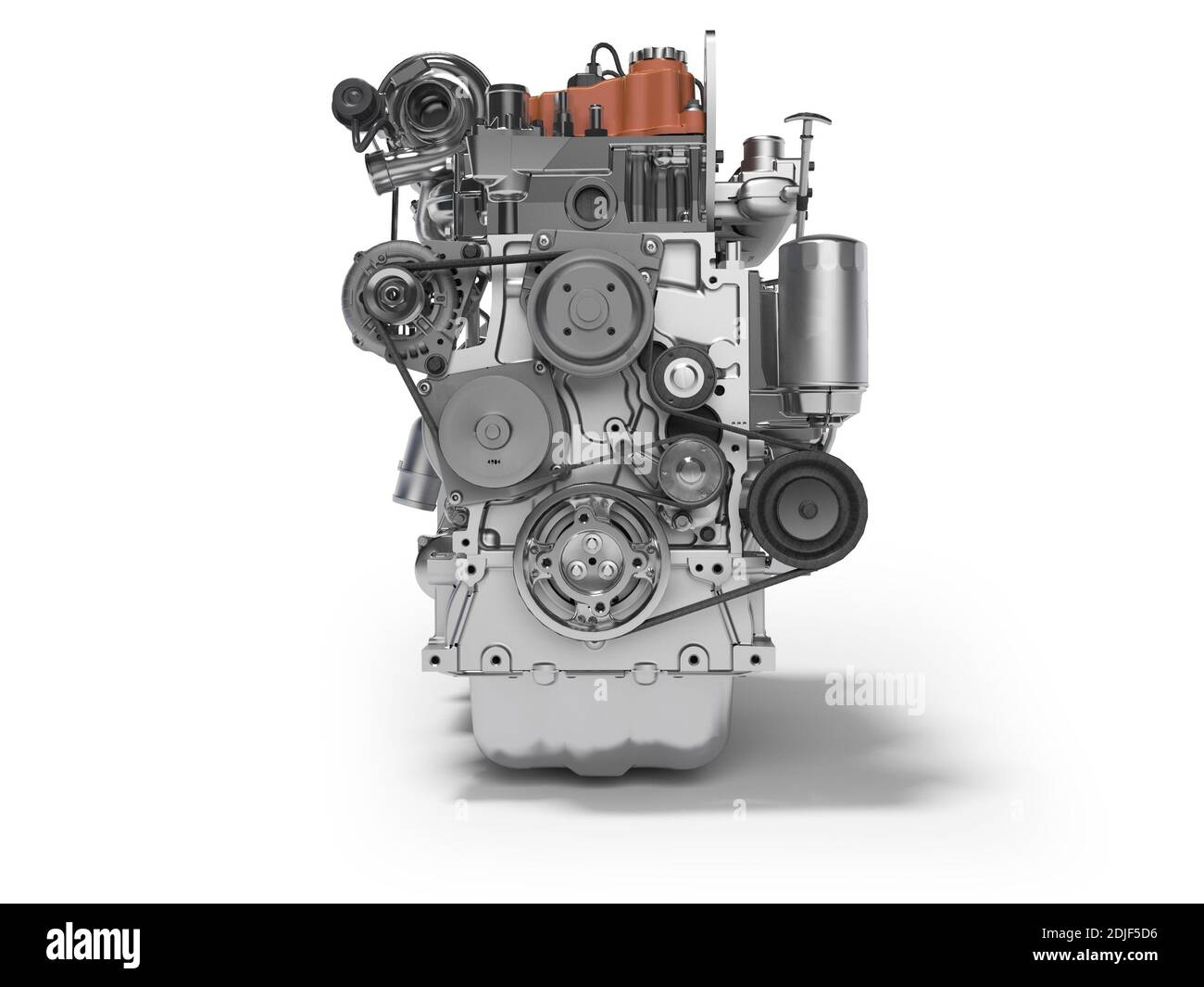 3D rendering of diesel engine for car front view on white background ...