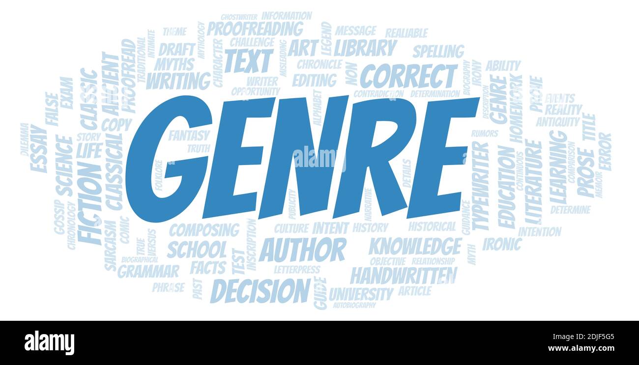 Genre typography word cloud create with text only Stock Photo - Alamy