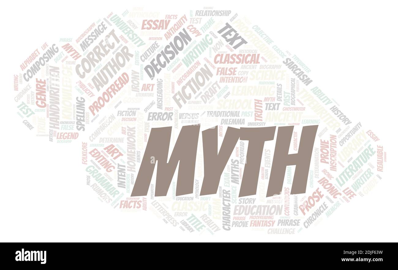 Myth typography word cloud create with text only Stock Photo - Alamy
