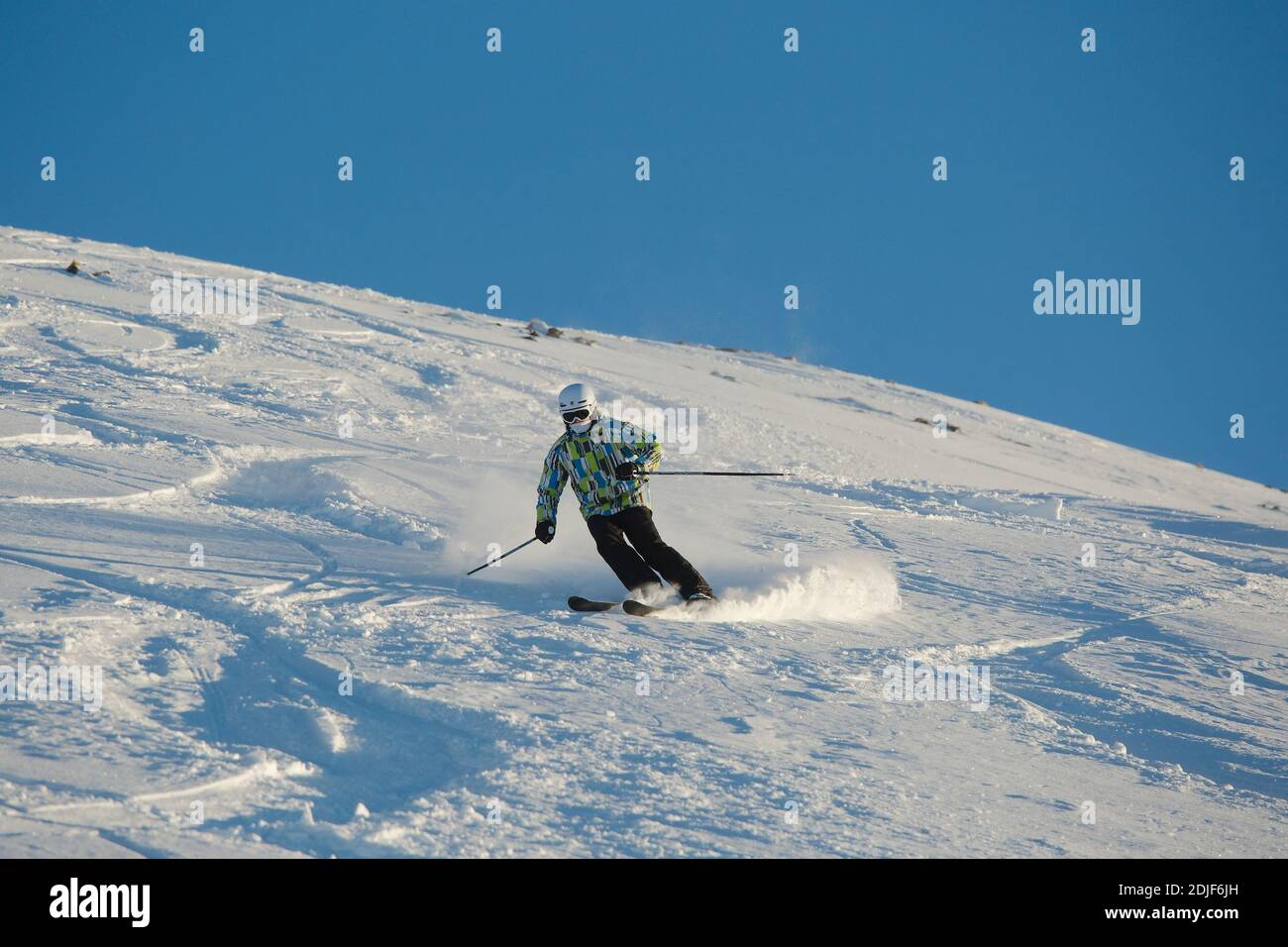 Skiing in fresh powder snow Stock Photo - Alamy