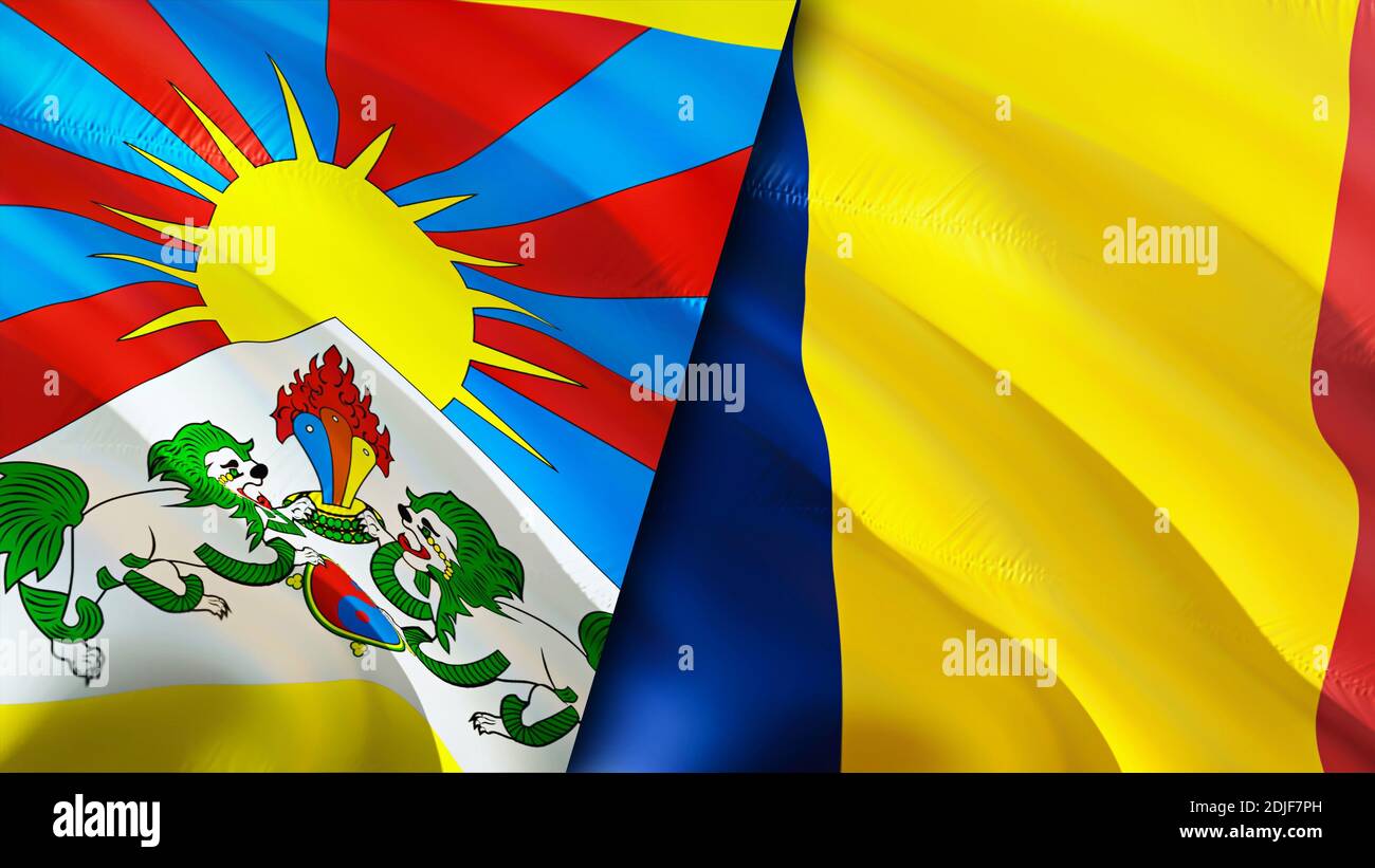 Tibet and Chad flags with scar concept. Waving flag,3D rendering. Tibet ...