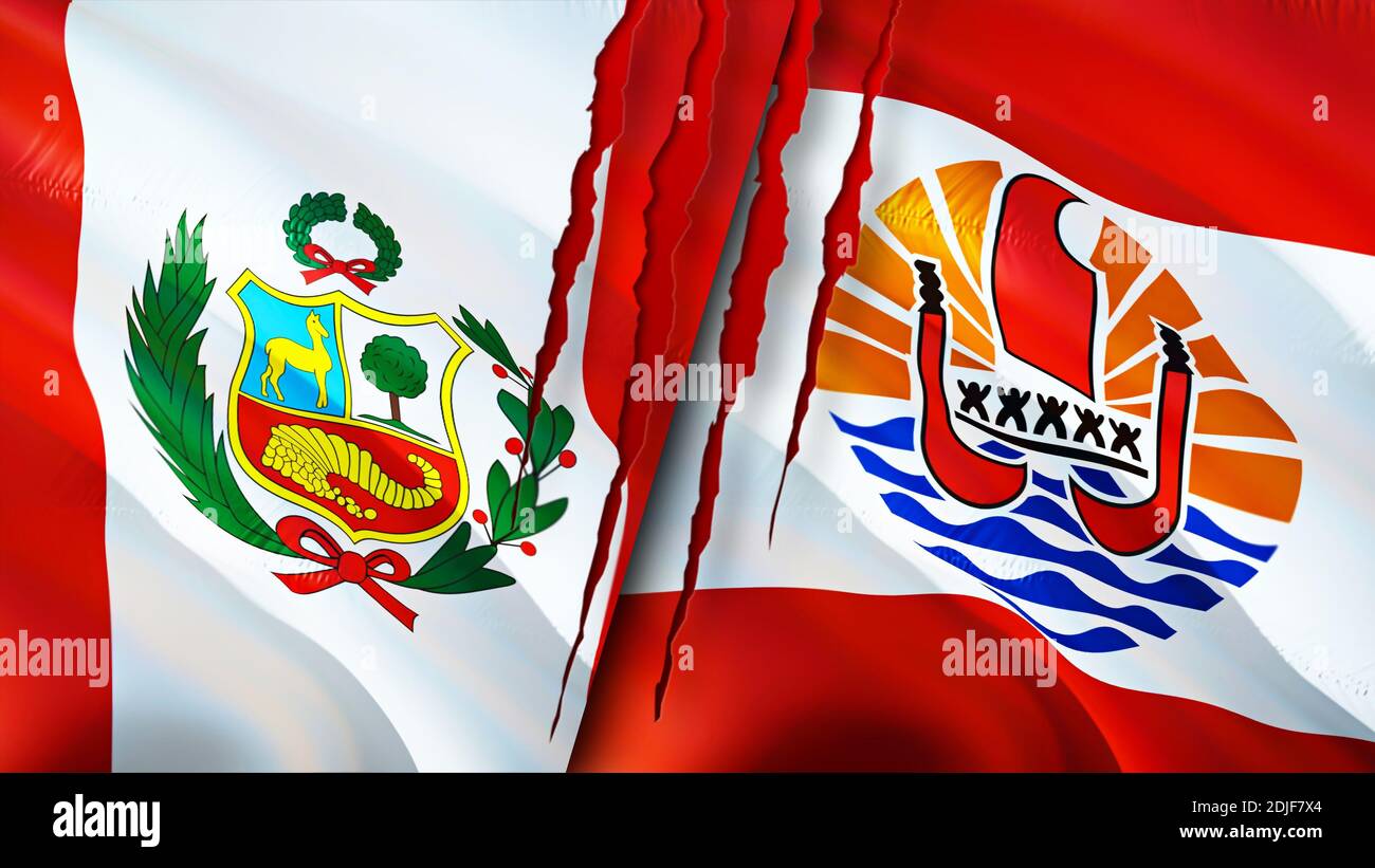 Peru and French Polynesia flags with scar concept. Waving flag,3D ...