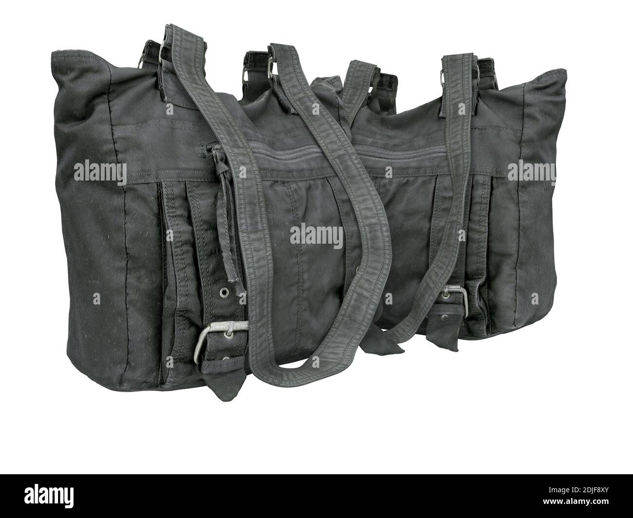 3D rendering of group of bags with matter with long handles on white ...