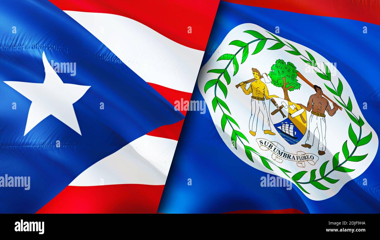 Puerto Rico and Belize flags. 3D Waving flag design. Puerto Rico Belize ...