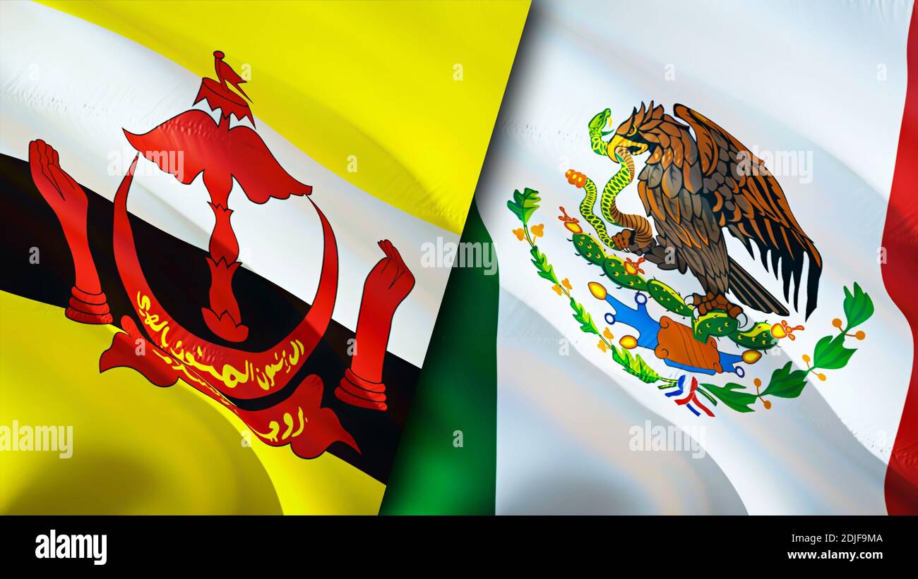 Brunei and Mexico flags. 3D Waving flag design. Brunei Mexico flag ...